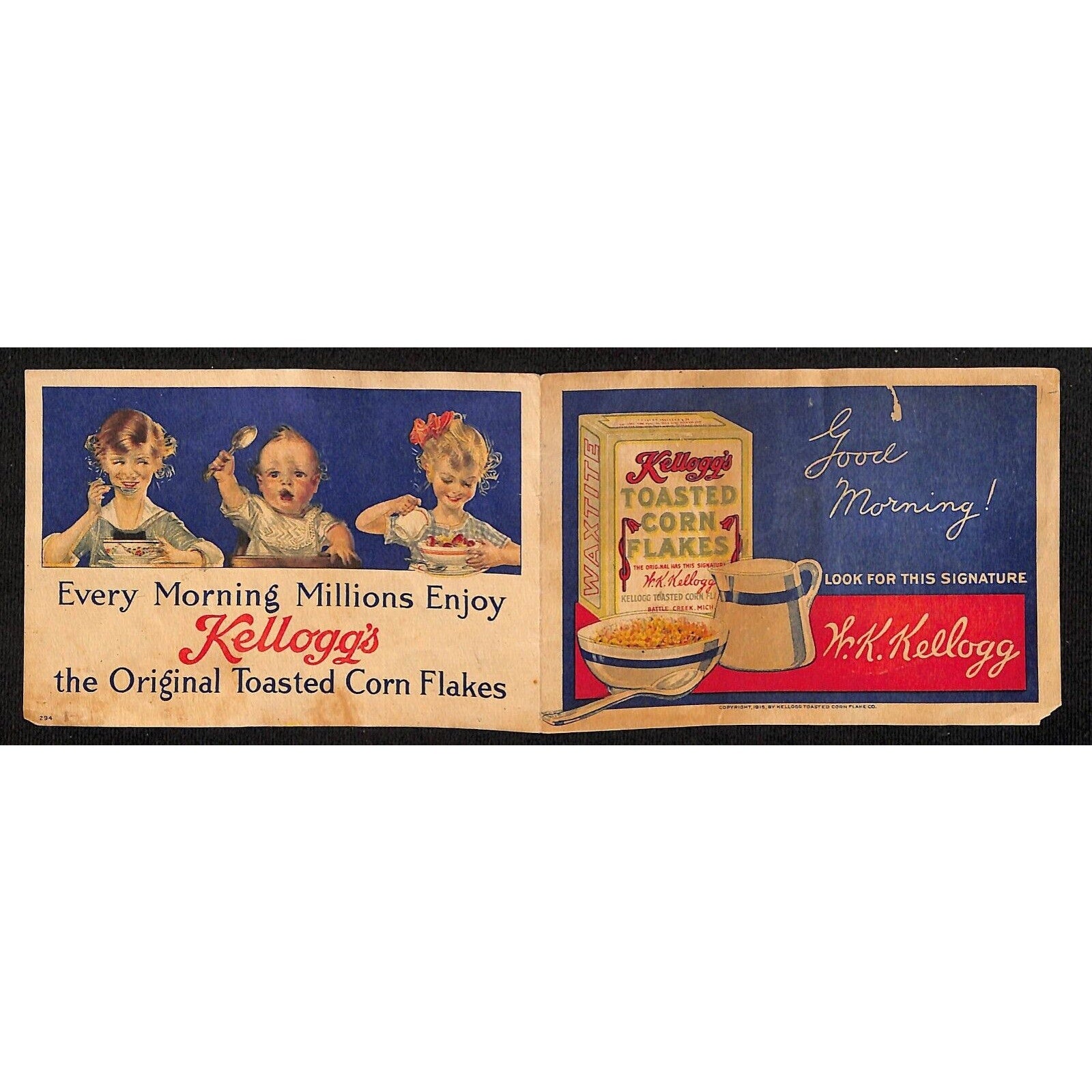 Kellogg's Toasted Corn Flakes 3" x 4 1/2" Cover ONLY from 1915 Booklet ...