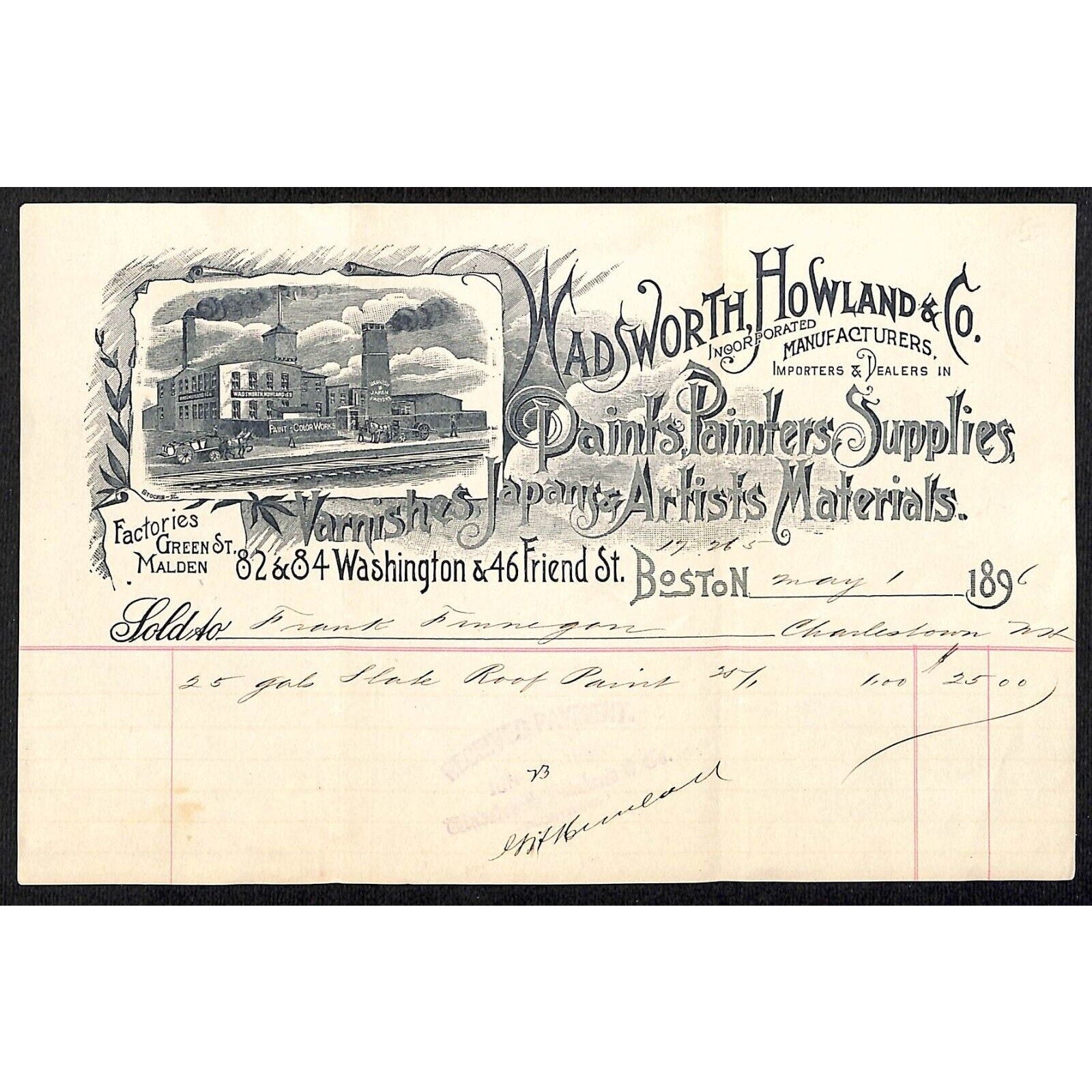 Wadsworth Howland Co Boston Paints Varnishes 1896 Billhead - Wild Type ...