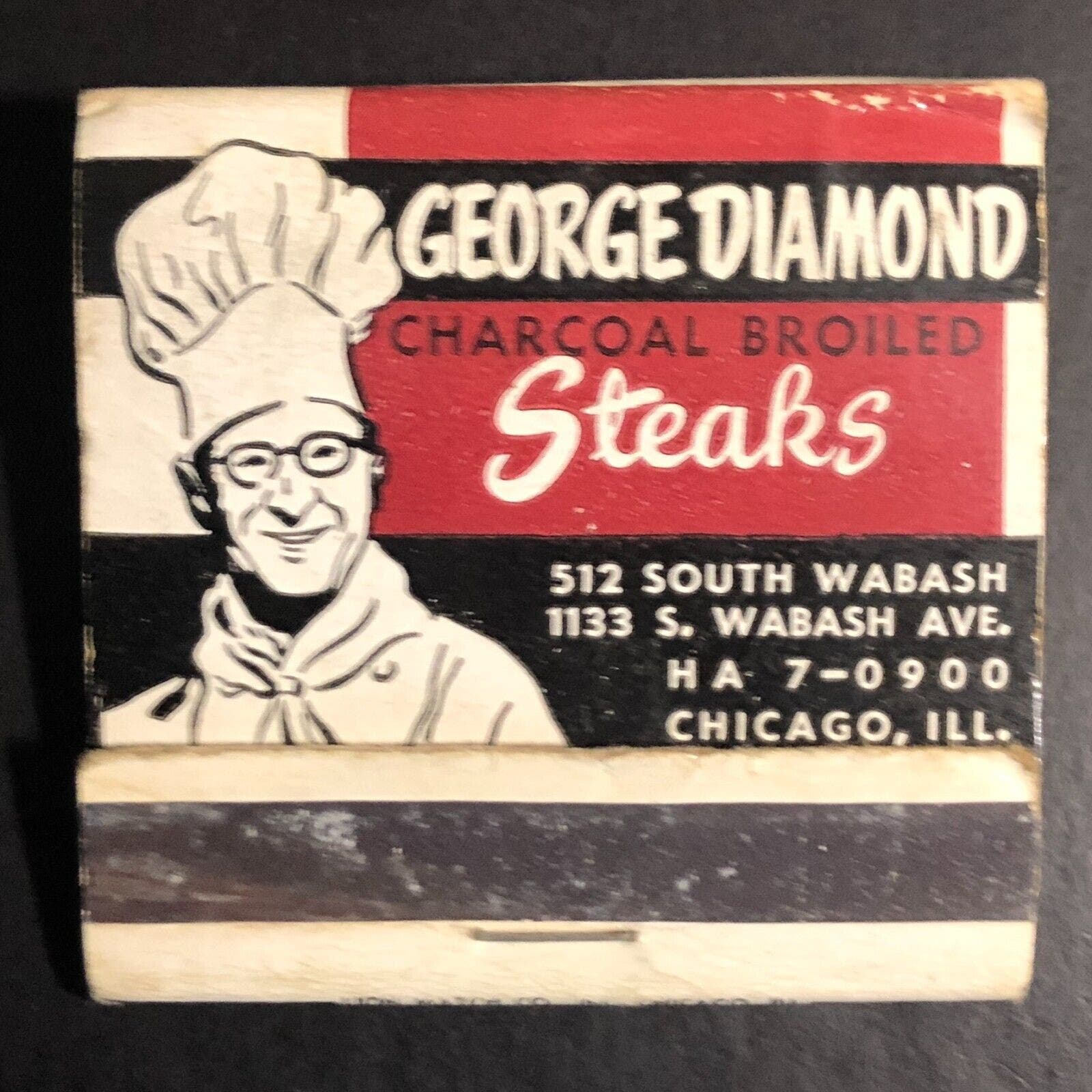 George Diamond Steak House Restaurant Chicago Mostly Empty Matchbook c ...