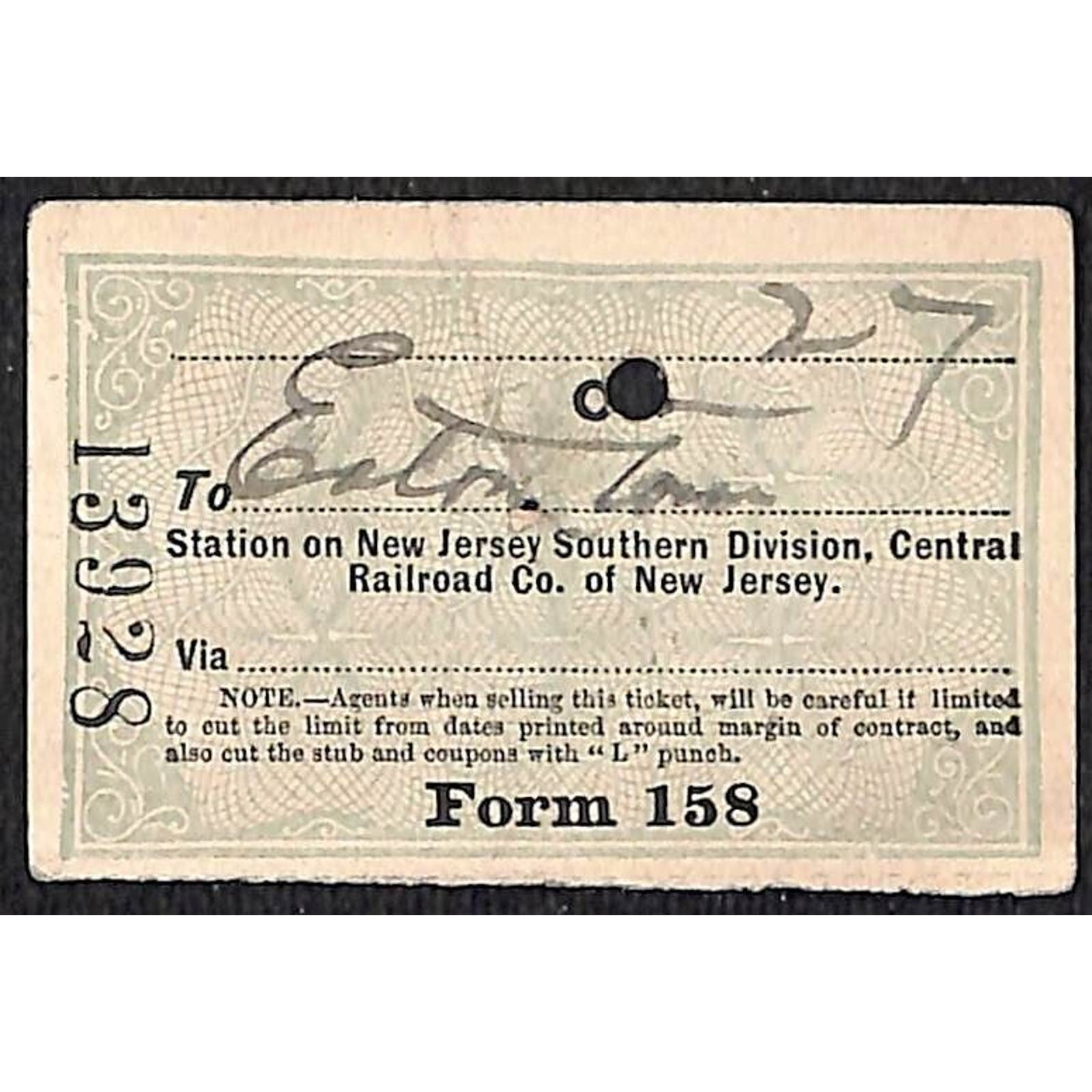 New York & Long Branch Railroad 1901 Ticket North Asbury Park #13928 ...