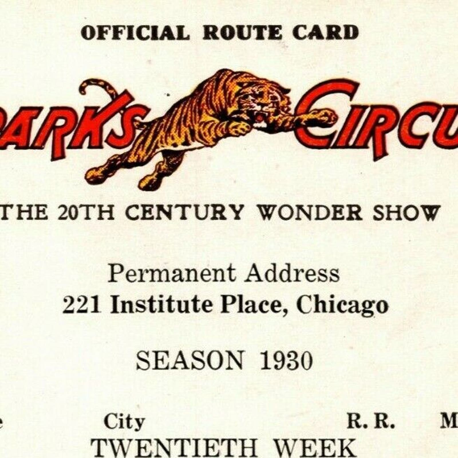 Vintage 1930 Sparks Circus Route Card Alabama Locations - Tiger – Jerry ...