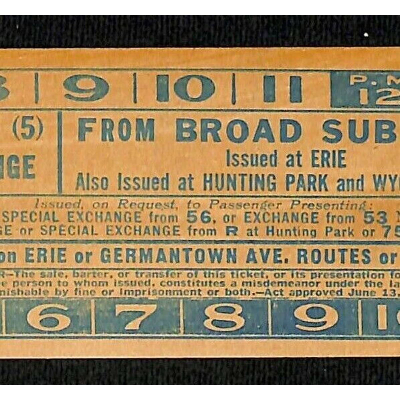 Vintage c1940's-50's Ticket - Philadelphia Transit Co. Erie - Broad Su ...