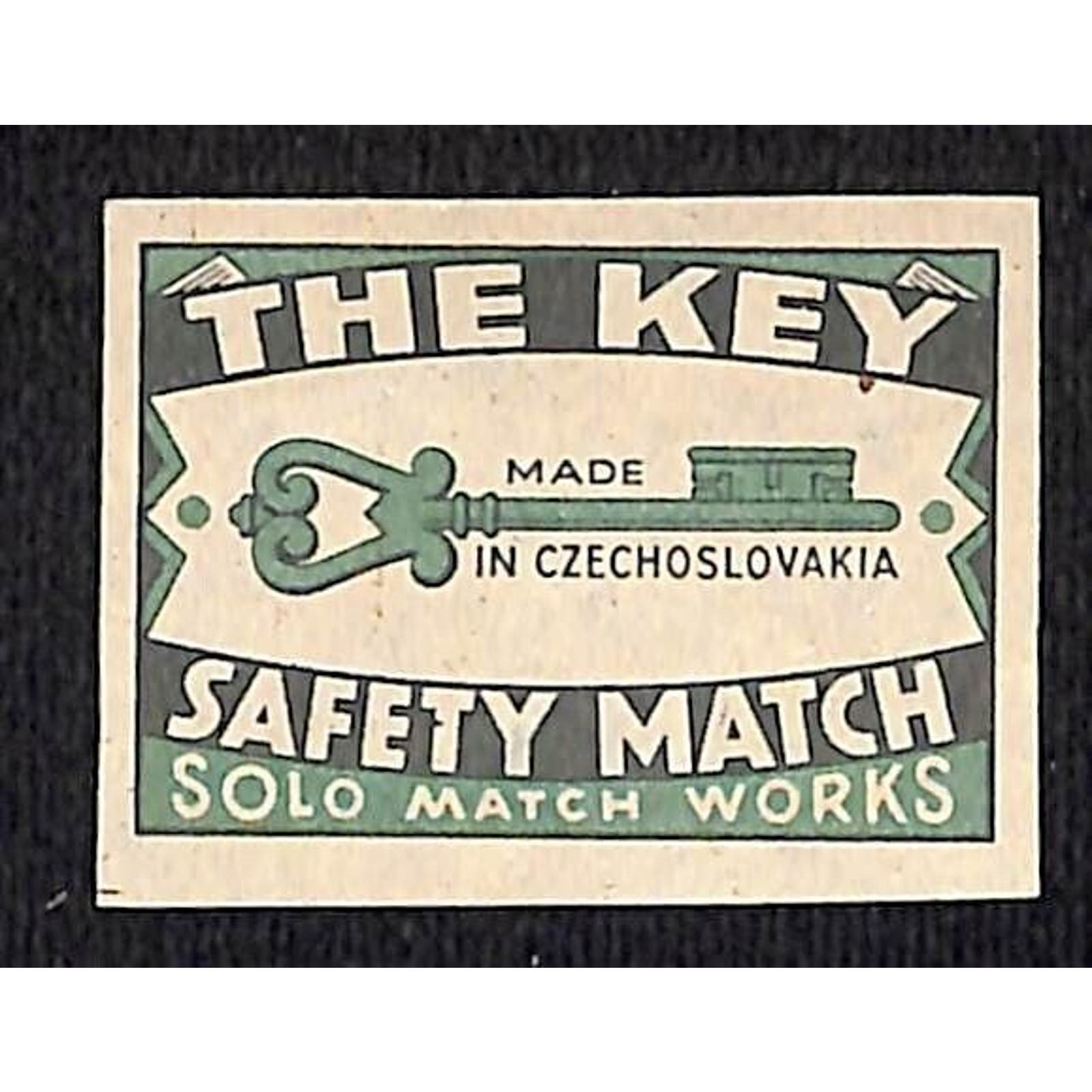 Vintage Matchbox Label Czech The Key Safety Match Green Solo c1950's-6 ...