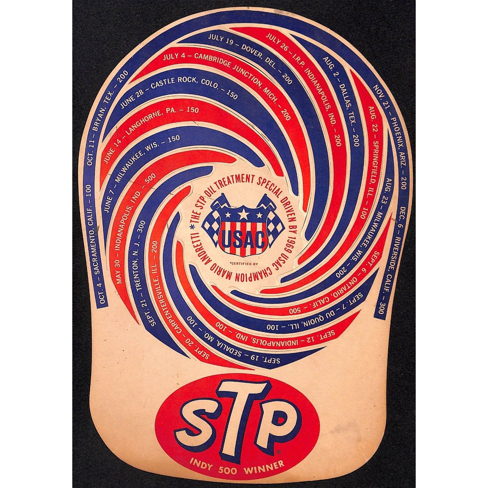 1969 USAC Mario Andretti STP Racing Special Swirl Cut Hat Cap NOS Scar ...