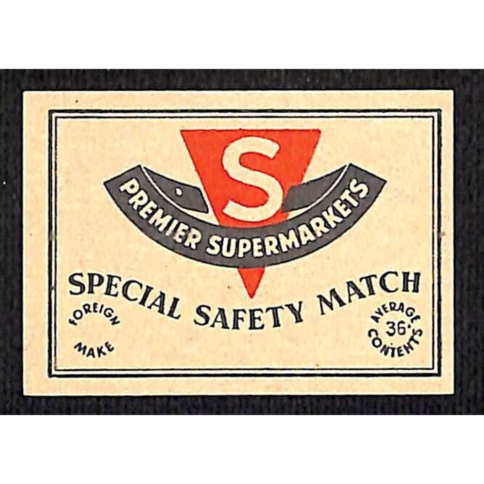 Vintage Matchbox Label Premier Supermarkets (UK) "Special Safety Match ...