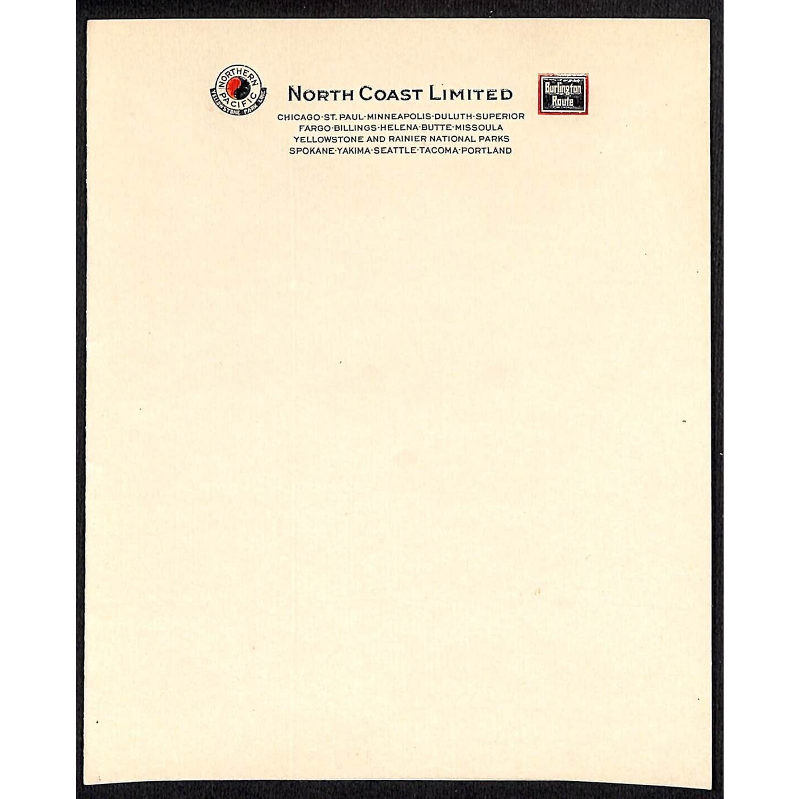 Northern Pacific Railway Yellowstone Line North Coast Stationary Sheet ...