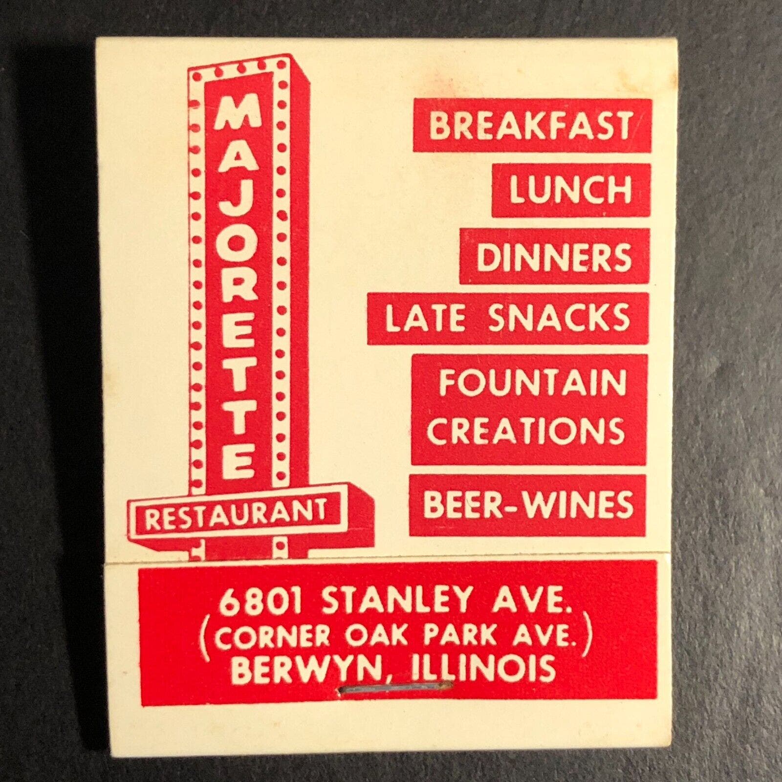 Majorette Restaurant Berwyn, IL Full Matchbook c1974-79 VGC Scarce ...