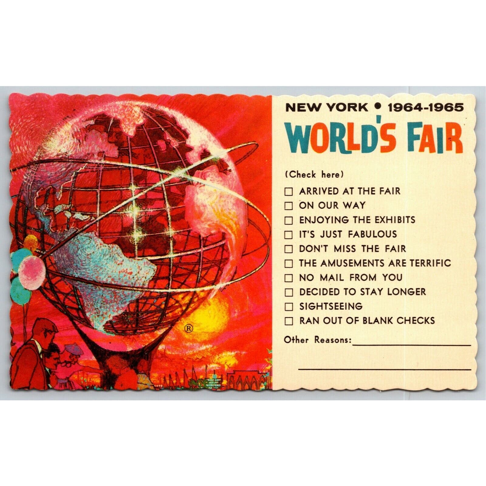 Vintage 1964-65 World's Fair Postcard - Unisphere Checklist Scalloped ...