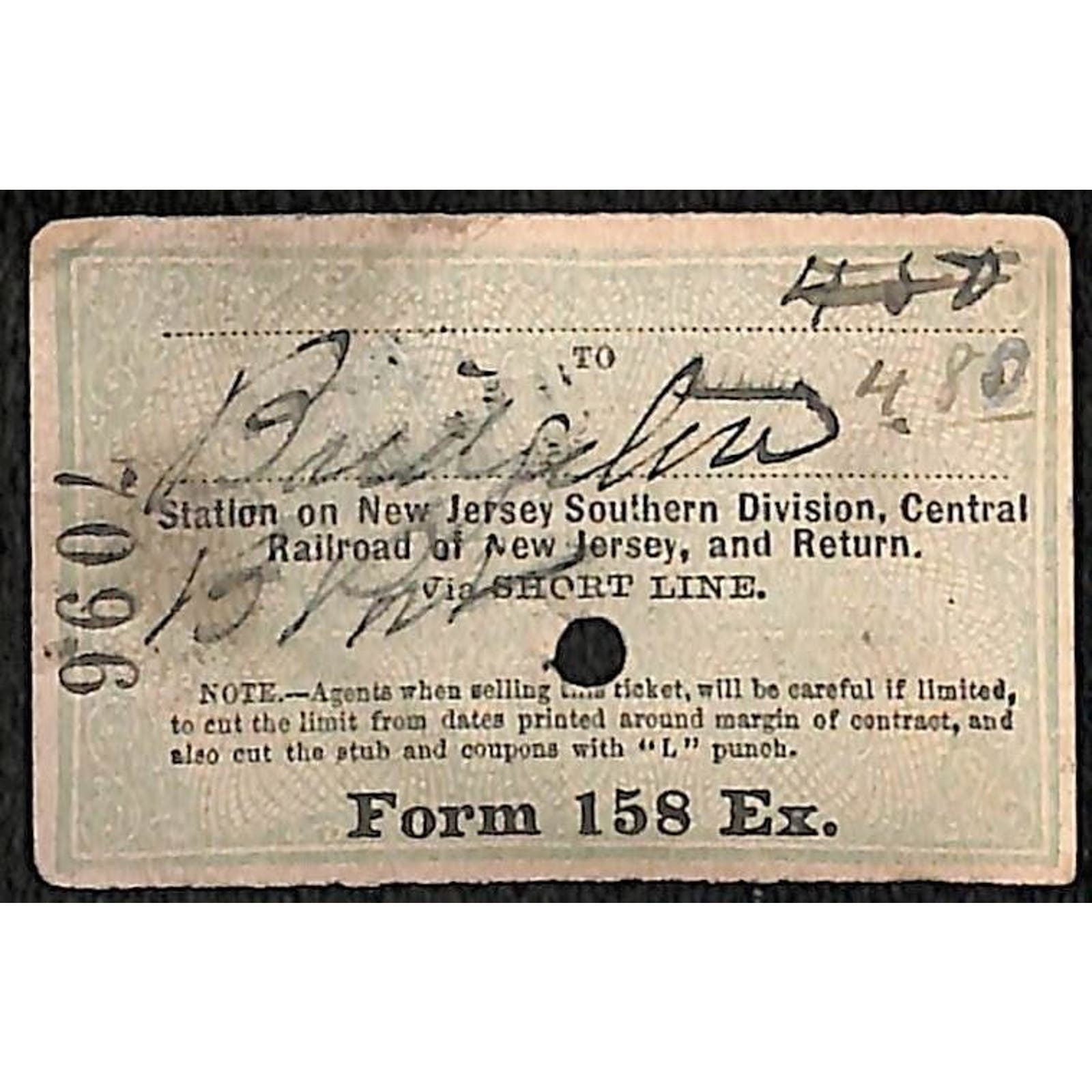 New York & Long Branch Railroad 1897 Ticket North Asbury Park #7096 ...