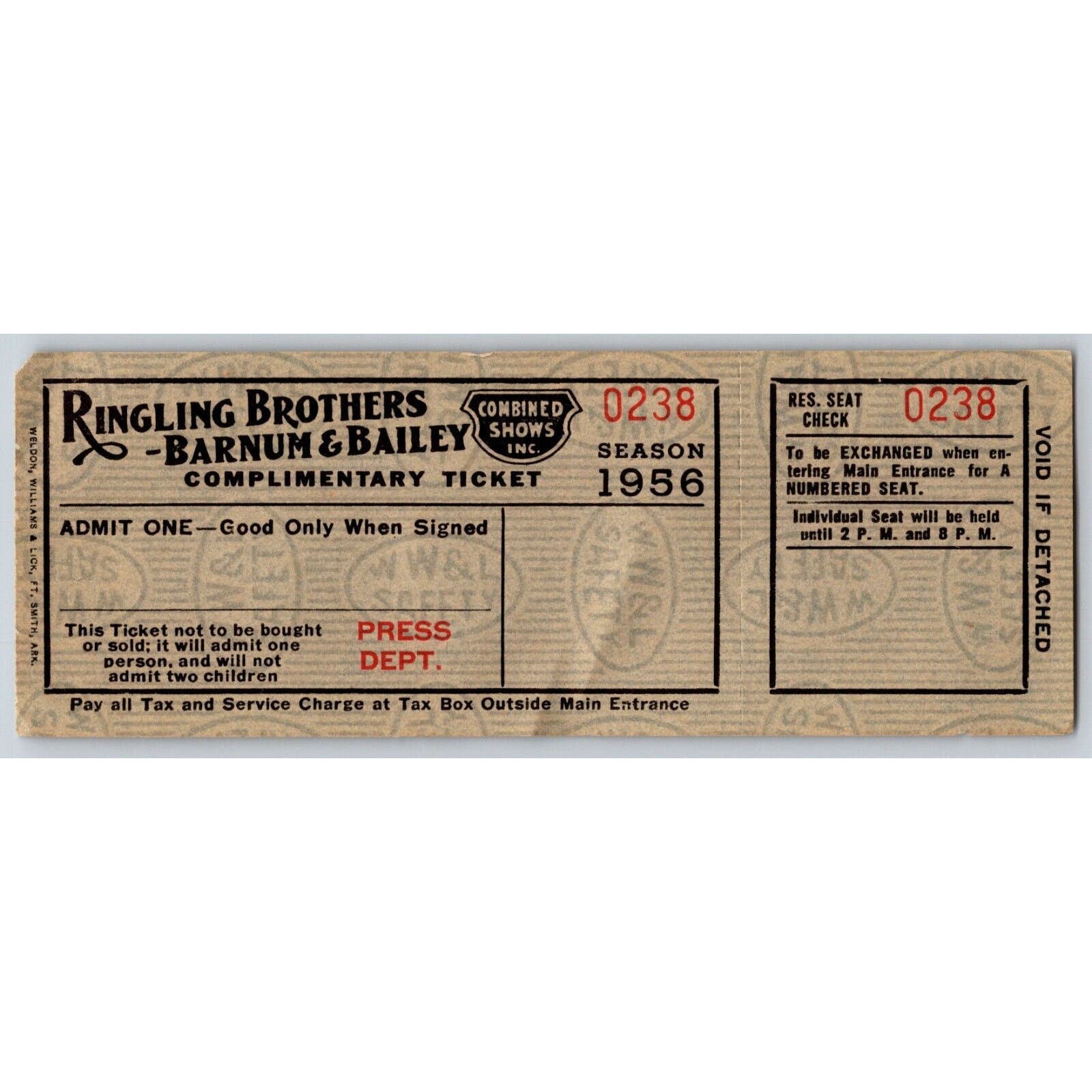 Ringling Bros. Barnum & Bailey Circus 1956 Unused Comp / Press Ticket ...
