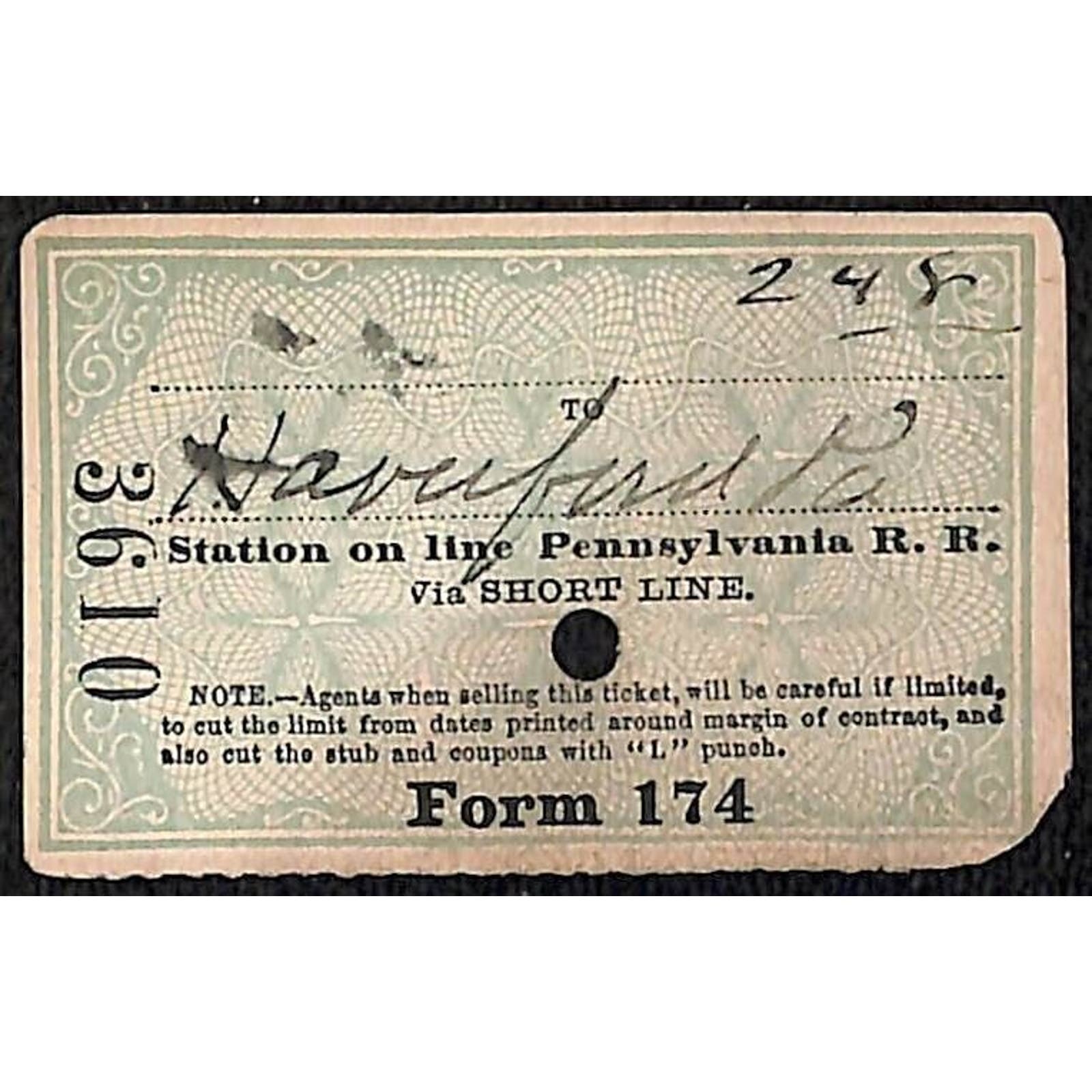 P&R Railroad 1897 Ticket NY Long Branch North Asbury Park Haverford, P ...