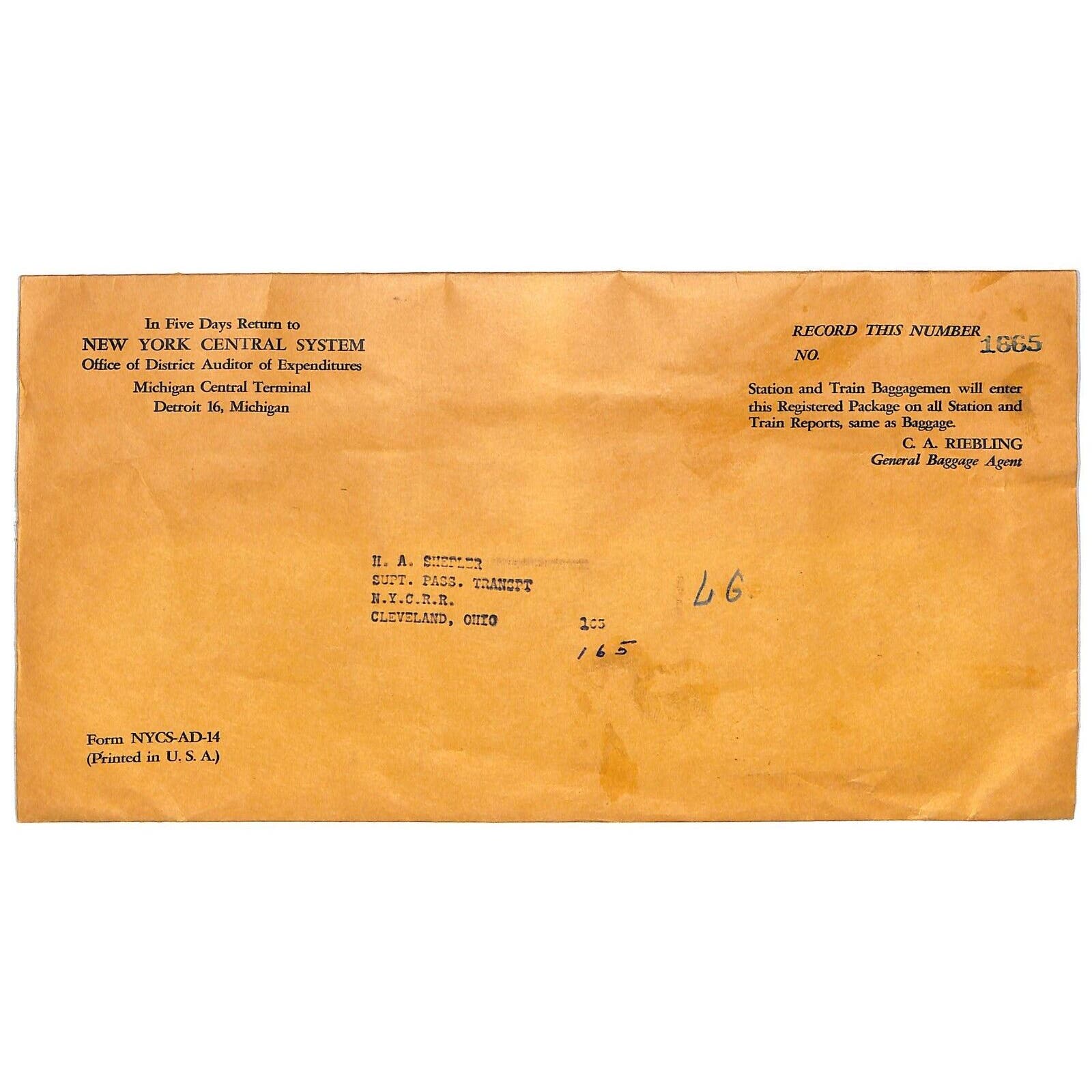 New York Central Railroad Heavy Duty "Auditor of Expenses" Envelope ...
