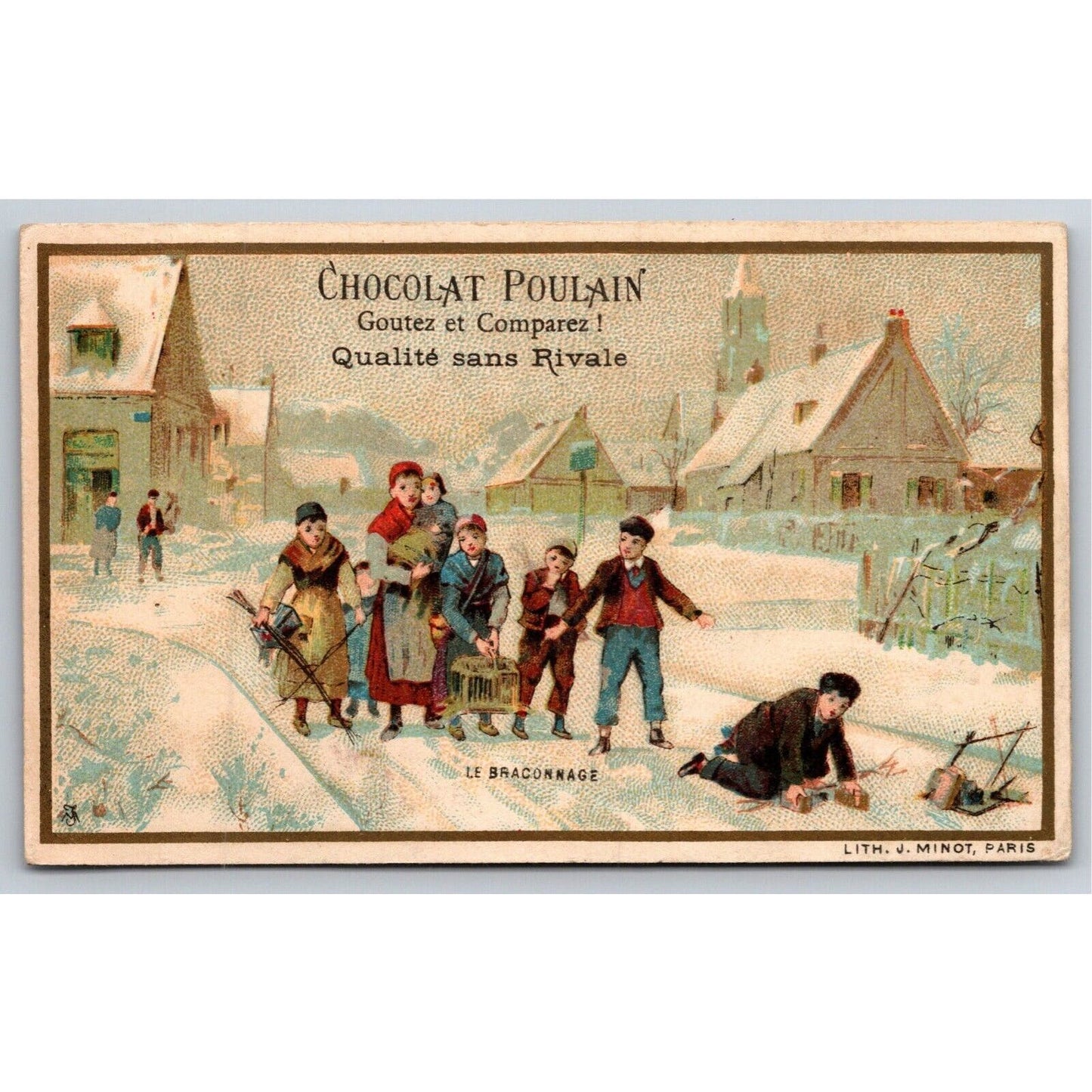 French Victorian Trade Card Chocolat Poulin "Le Braconnage" Poaching ...