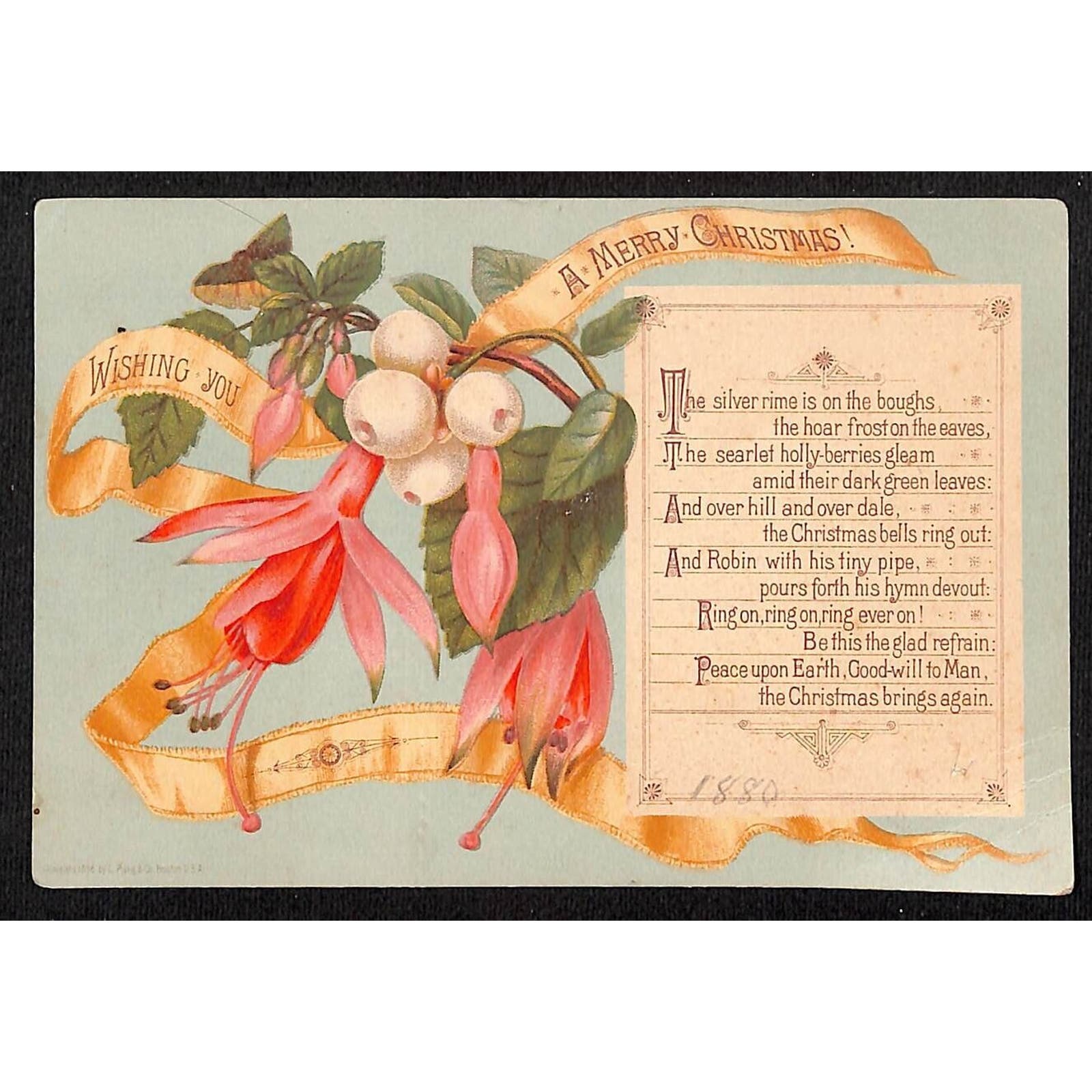 Victorian Christmas Card w/ Poem Flowers Ribbon c1880 – Jerry's Vintage ...