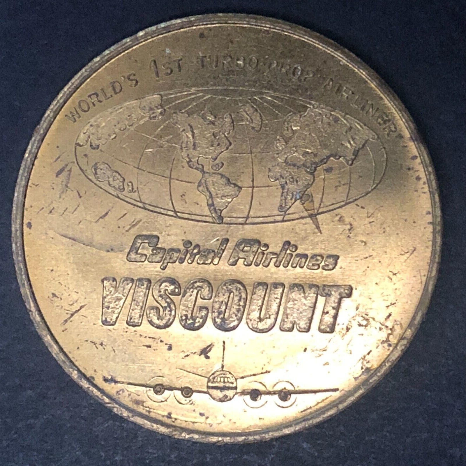 Capital Airlines Viscount 1st Turbo-Prop Airliner Rolls Royce Token Br ...