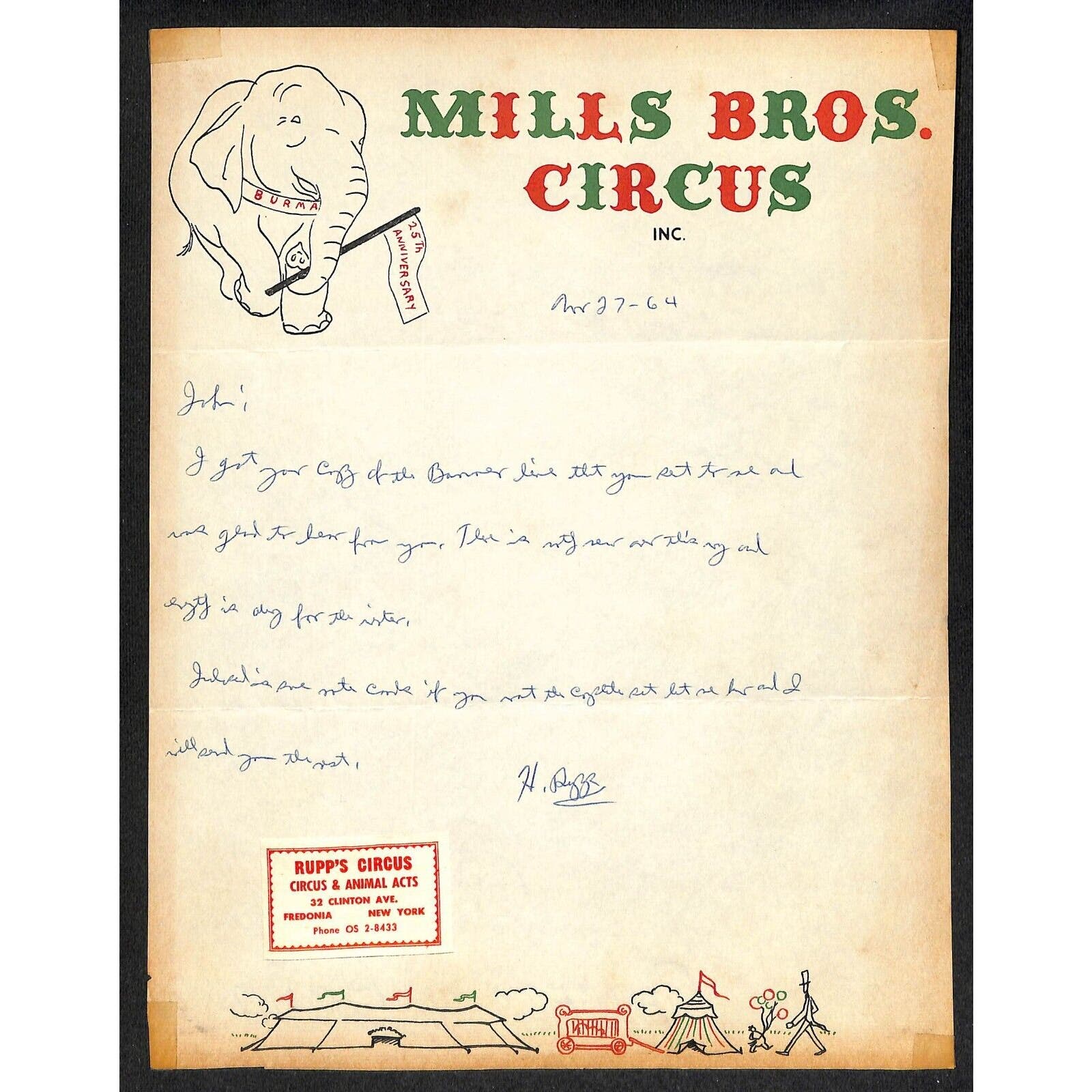 Miller Bros. / Rupp's Circus Letterhead Elephant 1964 Scarce – Jerry's ...