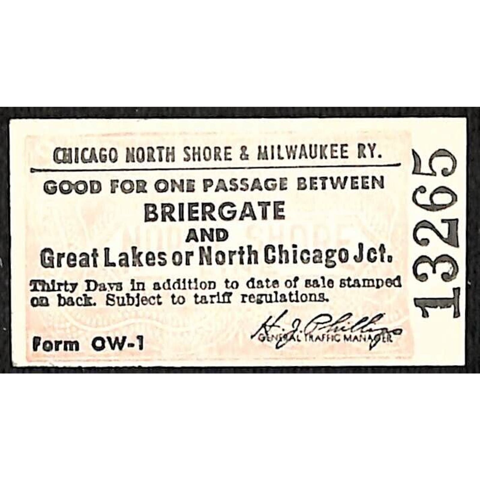 Chicago North Shore & Milwaukee RY Ticket c1947-50's Great Lakes #1326 ...